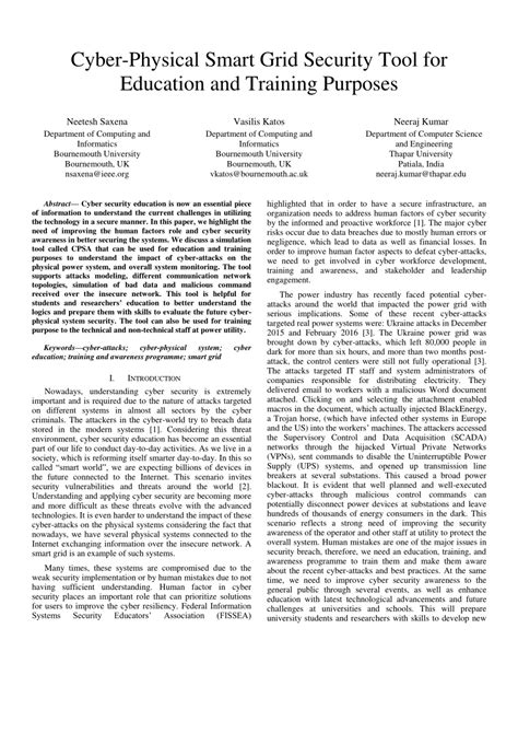Pdf Cyber Physical Smart Grid Security Tool For Education And