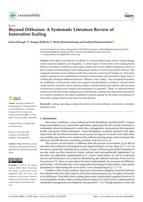 Pdf Beyond Diffusion A Systematic Literature Review Of Innovation Scaling