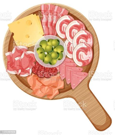 흰색 배경에 고립 된 다양한 차가운 고기와 치즈의 플래터 샤퀴트리에 대한 스톡 벡터 아트 및 기타 이미지 샤퀴트리 델리카트슨 치즈 Istock
