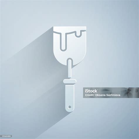 회색 배경에 고립 된 종이 컷 퍼티 나이프 아이콘 주걱 수리 도구 스패클링 또는 페인트 악기 종이 아트 스타일입니다 벡터 일러스트레이션 개념에 대한 스톡 벡터 아트 및 기타