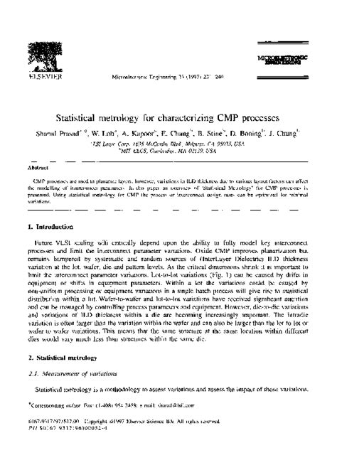 Pdf Statistical Metrology For Characterizing Cmp Processes