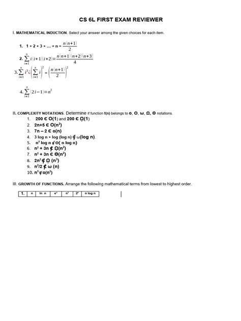 Cs6l First Exam Reviewer Pdf Time Complexity Algorithms And Data