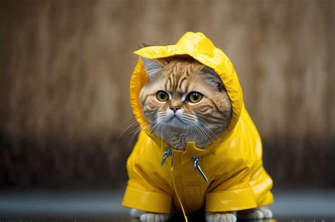 Premium Photo Cat In The Rain With Yellow Anorak Illustration Of Adorable Kitten With Nice