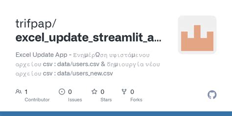 github trifpap excel update streamlit app excel update app Ενημέρωση υφιστάμενου αρχείου