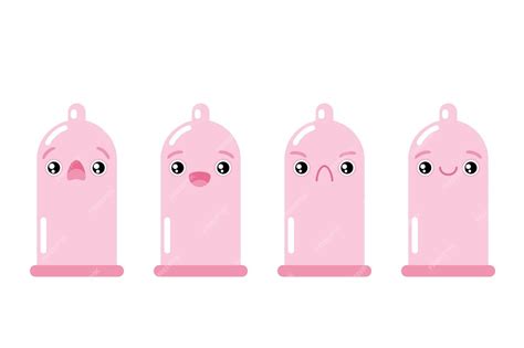 Premium Vector Happy Condom Character With Face Set Condom Cartoon