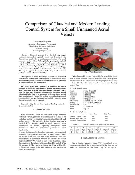 Pdf Comparison Of Classical And Modern Landing Control System For A Small Unmanned Aerial Vehicle