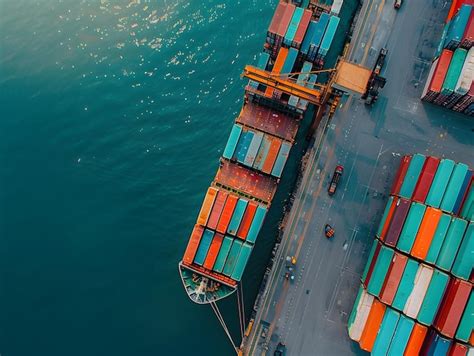 cargo ship with containers unloading at the berth of the cargo port