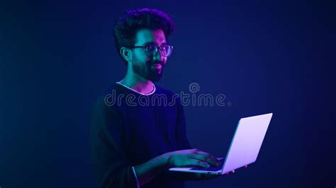 Arabian Indian Man Guy Male Programmer Coder Employer Freelancer Working Using Internet Computer