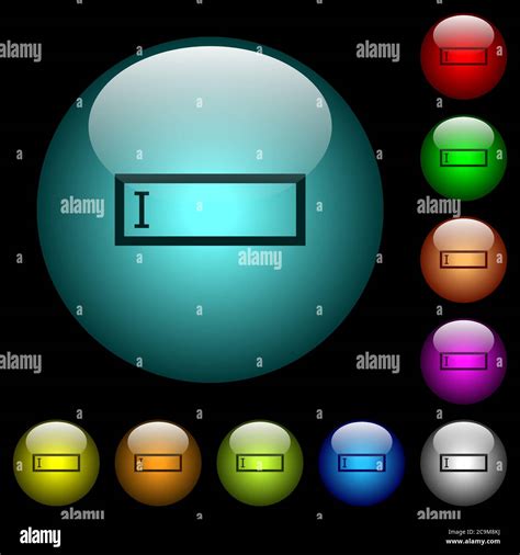 Editbox With Editing Cursor Icons In Color Illuminated Spherical Glass Buttons On Black
