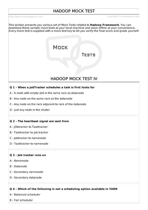 Hadoop Mock Test Iv Nabsndnsmnbdbdbens Tutorialspoint Copyright © Tutorialspoint Hadoop Mock