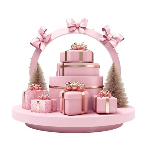 핑크 연단과 선물 상자 크리스마스 쇼케이스의 3d 렌더링 크리스마스 크리스마스 방 크리스마스 판촉 Png 일러스트 및