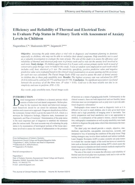 Pdf Efficacy And Reliability Of Thermal And Electrical Tests To Evaluate Pulp Status In