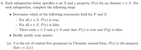 Each Subquestion Below Specifies A Set S And A Chegg Com