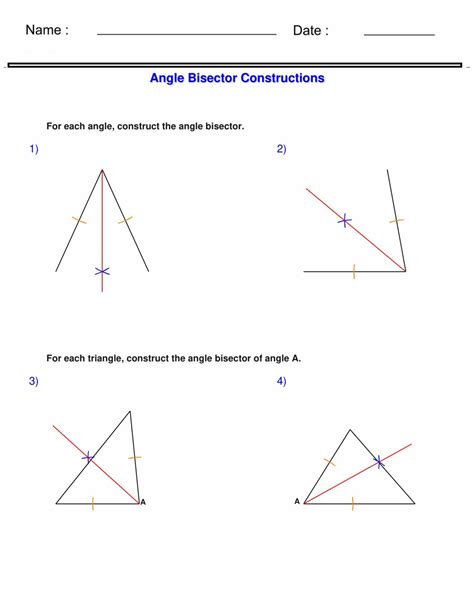 Construct The Angle Bisector Constructions Worksheets Made By Teachers
