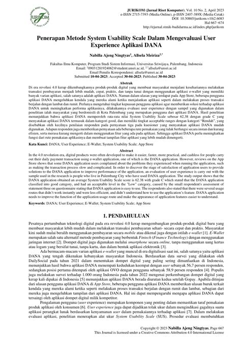 Pdf Penerapan Metode System Usability Scale Dalam Mengevaluasi User Experience Aplikasi Dana