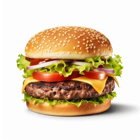 Premium Photo A Hamburger With A Slice Of Cheese And A Slice Of Tomato On It