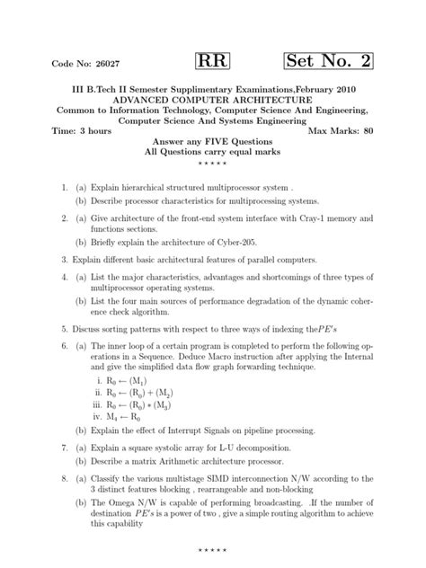 Rr320501 Advanced Computer Architecture Pdf Central Processing Unit Parallel Computing