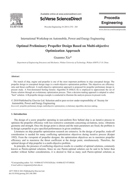 Pdf Optimal Preliminary Propeller Design Based On Multi Objective Optimization Approach