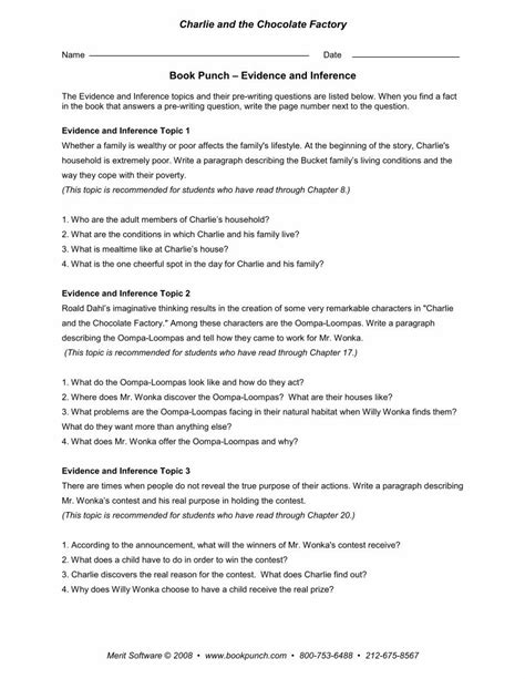 Pdf Charlie And The Chocolate Factory Evidence Inference Worksheet