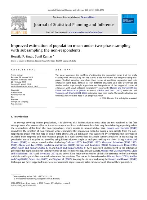 Pdf Improved Estimation Of Population Mean Under Two Phase Sampling With Sub Sampling The Non
