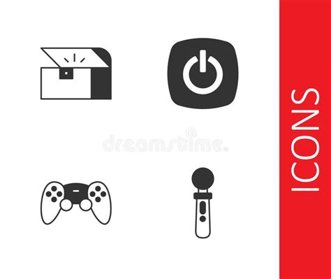 Set Vr Controller Game Chest For Game Joystick And Power Button Icon Vector Stock Vector