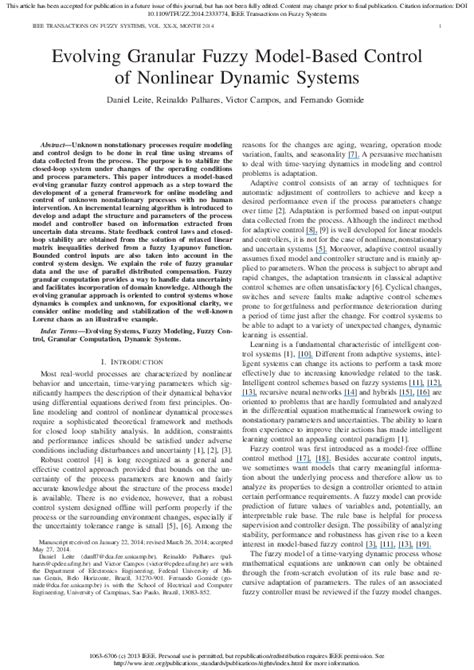 Pdf Evolving Granular Fuzzy Control For Nonlinear Systems