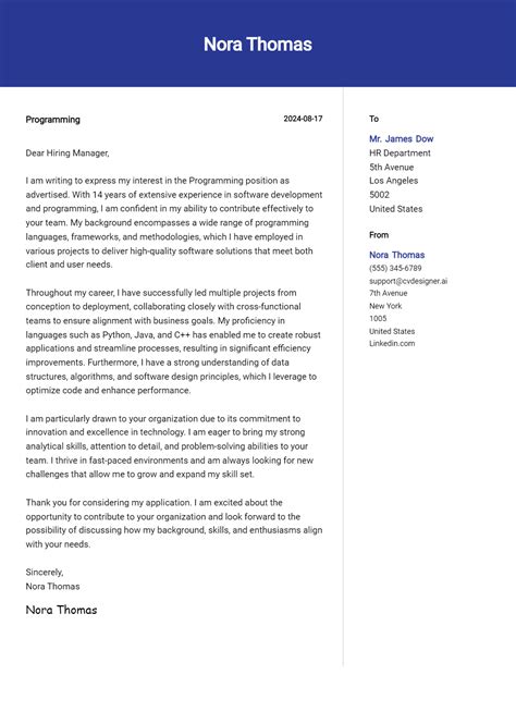 20 Program Manager Cover Letter Examples And Samples For 2024 Cvdesigner Ai
