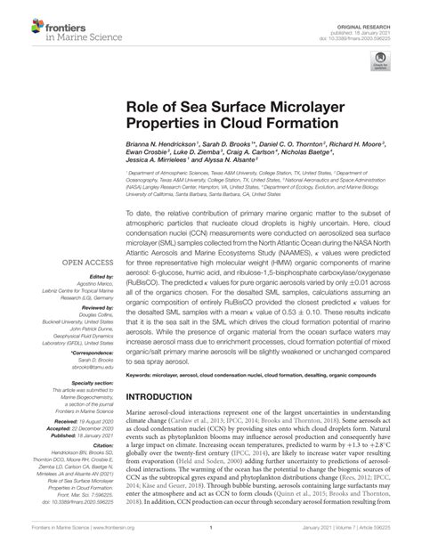 Pdf Role Of Sea Surface Microlayer Properties In Cloud Formation