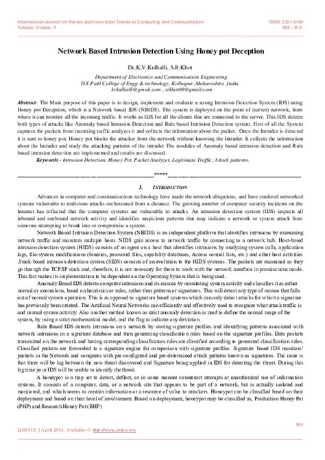 Pdf Network Based Intrusion Detection Using Honey Pot Deception