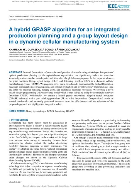 pdf a hybrid grasp algorithm for an integrated production planning and a group layout design