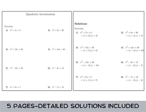 Quadratic Factorisation Coefficient 1 Worksheet With Solutions Teaching Resources
