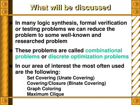 PPT Combinational Problems Unate Covering Binate Covering Graph