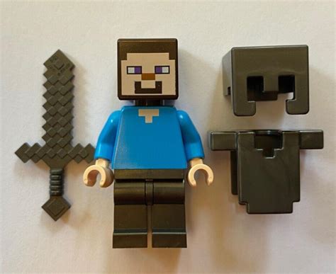 Lego Minecraft Steve With Netherite Armor Sword Dark Silver Minifigure 21172 4642090568