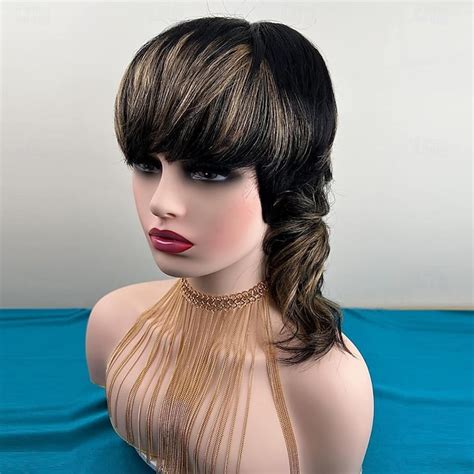 Highlight Full Machine Made Wig With Bangs Glueless Brazilian Human