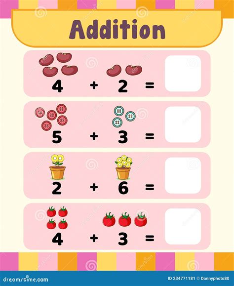 Preschool Addition Mathematics Learn Worksheet Activity Template With Cute Cherry Illustration