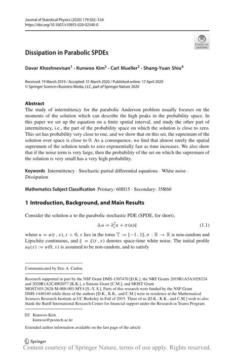 Dissipation In Parabolic Spdes