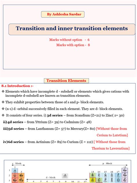 8 Transition And Inner Transition Elements Pdf Lanthanide Transition Metals