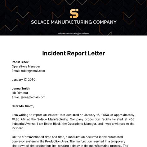 Sample Incident Report Letter Format