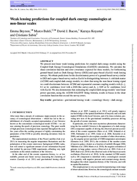 Pdf Weak Lensing Predictions For Coupled Dark Energy Cosmologies At Non Linear Scales