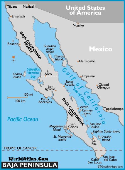 Map Of Baja Peninsula Mexico Maps Baja Peninsula Facts Landforms