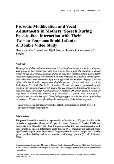 Pdf Prosodic Modification And Vocal Adjustments In Mothers Speech