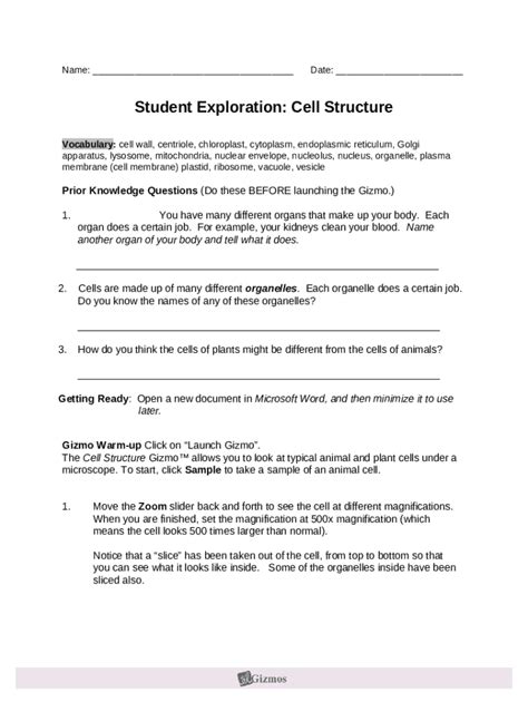 Get Free Babe Exploration Gizmo Cell Structure Answers Doc Template PdfFiller