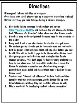 Hamster Class Pet By Teaching With April Showers TPT