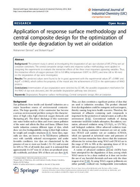 Pdf Application Of Response Surface Methodology And Central Composite Rotatable Design In