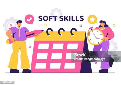 공감 의사 소통 아이디어 개발 팀워크 및 전문적인 성장과 같은 소프트 스킬을 보여주는 사무원의 벡터 일러스트 레이 션 개발에 대한 스톡 벡터 아트 및 기타 이미지 Istock