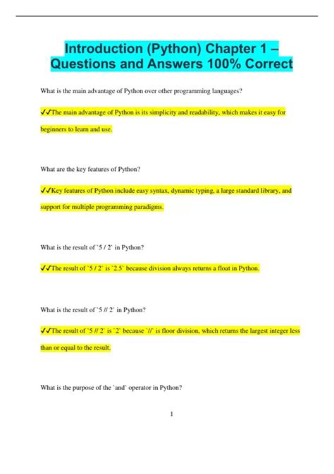 Introduction Python Chapter 1 Questions And Answers 100 Correct