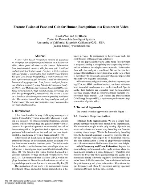 Pdf Feature Fusion Of Face And Gait For Human Recognition At A Distance In Video