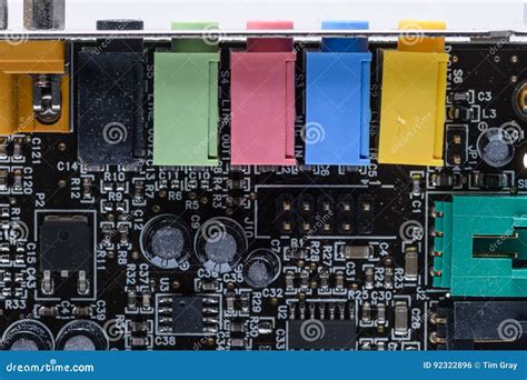 Sound Output Sound Input And Microphone Mini Jack Connectors On Real Motherboard Panel Royalty