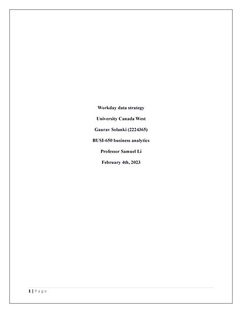 Individual Assignment Workday Workday Data Strategy University