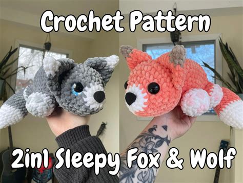Digital Pdf 2in1 Sleepy Fox And Wolf Crochet Pattern Zero Gravity Crochet